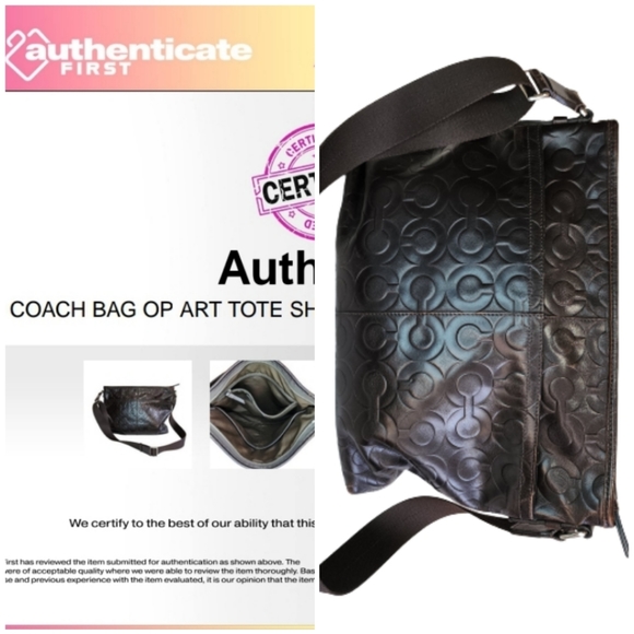 Coach | Bags | Authentic Coach Op Art Tote Shouldercrossbody Leather All Dark Brown Wcoa | Poshmark